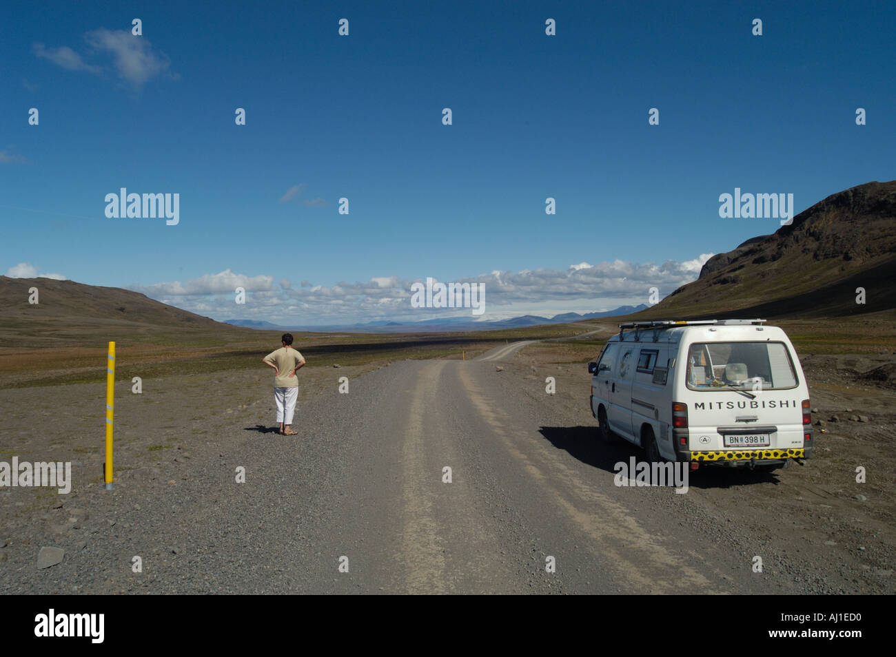 stone desert and camping car at the road Kjölur F35 Iceland Stock Photo ...