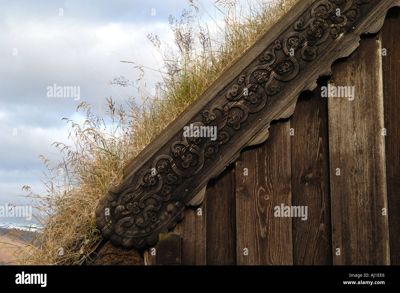 old church Grafarkirkja made of turf near the village Gröf on the Skagi ...