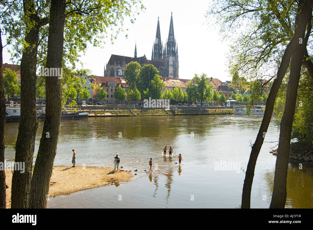 REGENSBURG green city RIVER riverside riverbank danube people children ...