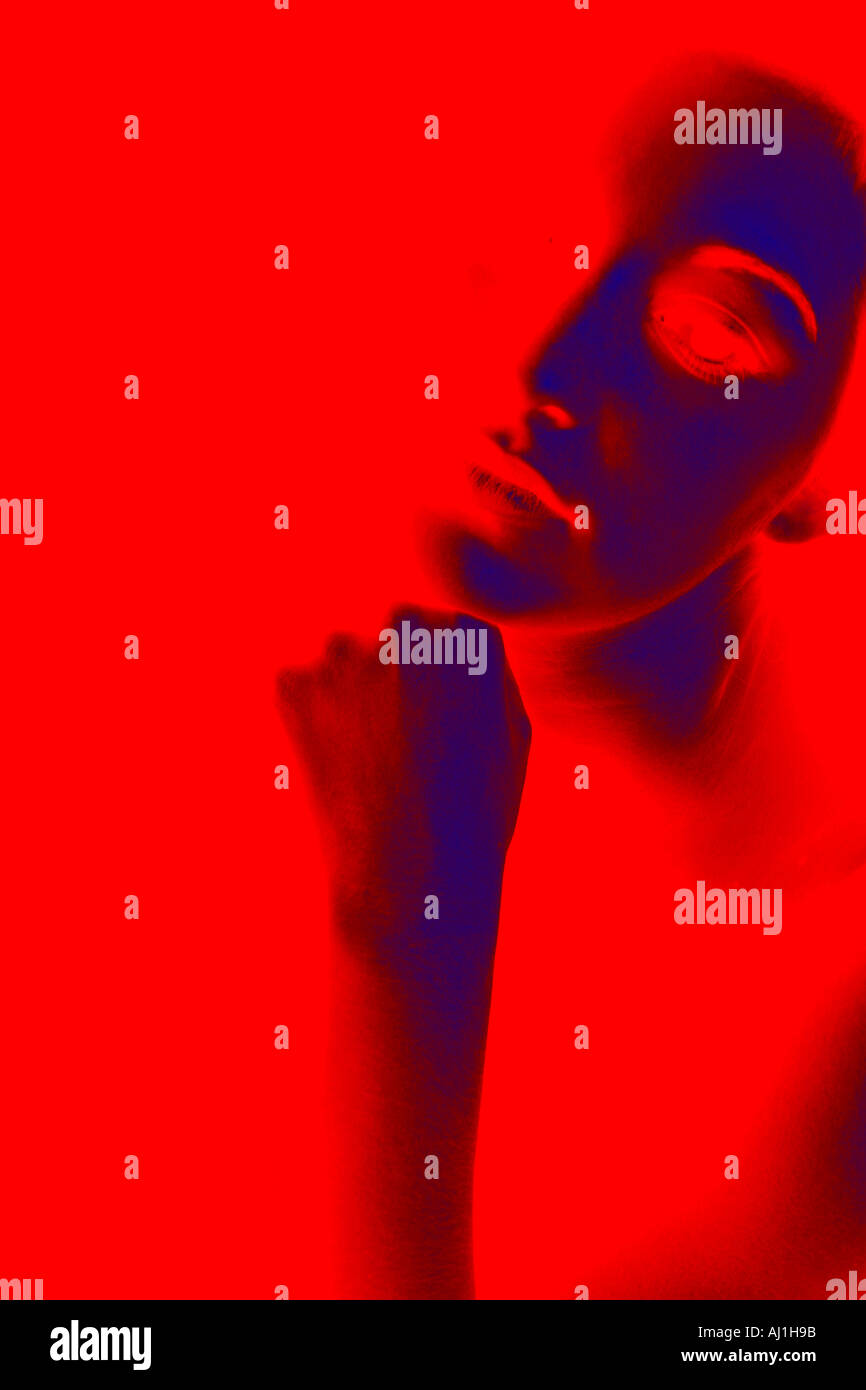 Abstract Art Woman In Pose Red Negative Stock Photo - Alamy