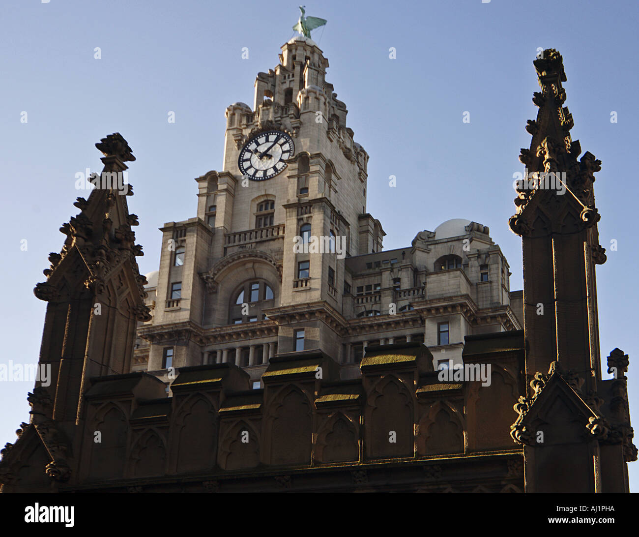 Unusual and unique view of the Liver Buildings from the (contd Stock ...