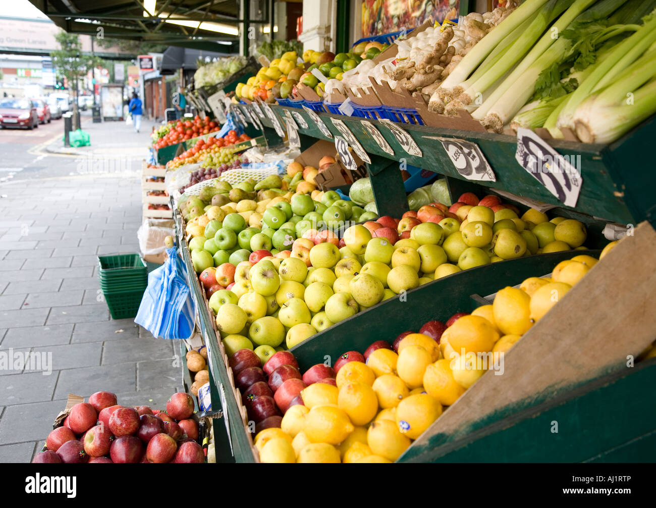 Fruit display on a London store front Stock Photo - Alamy