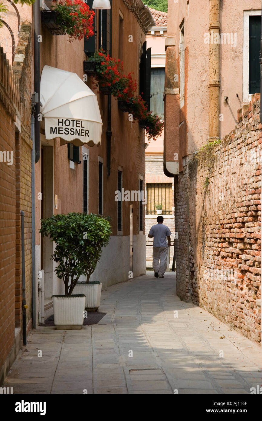 Hotel Messner entrance on narrow passageway between residential ...