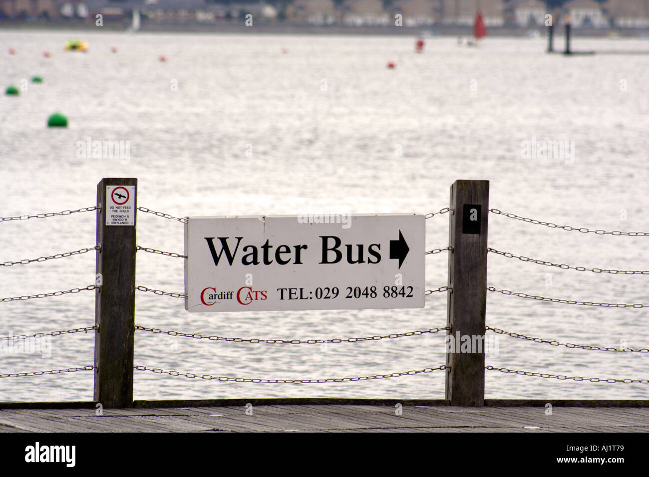 Water Bus sign in Cardiff Bay Wales Great Britain Stock Photo - Alamy