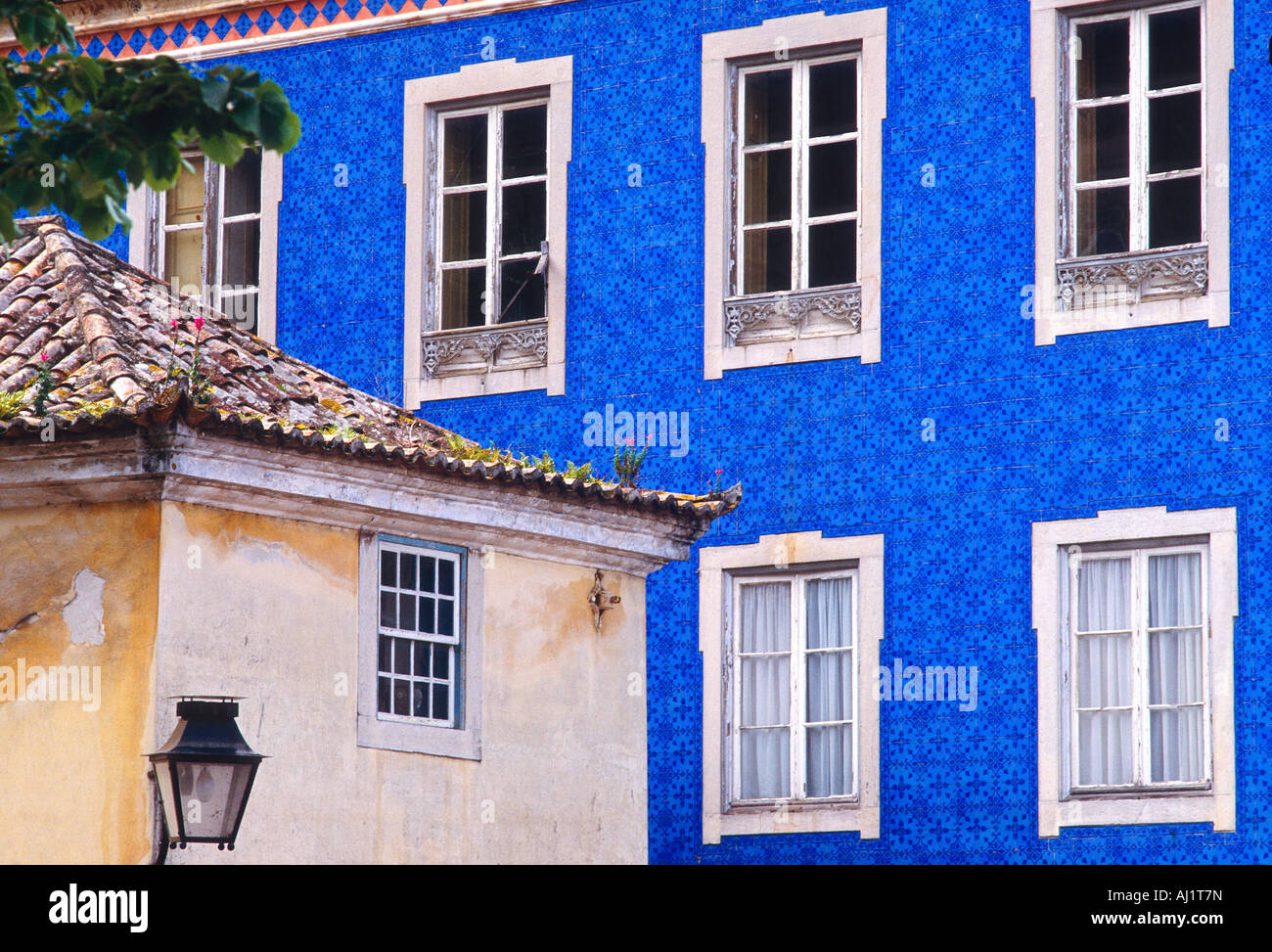 graphic blue tiled house Lisbon Stock Photo - Alamy