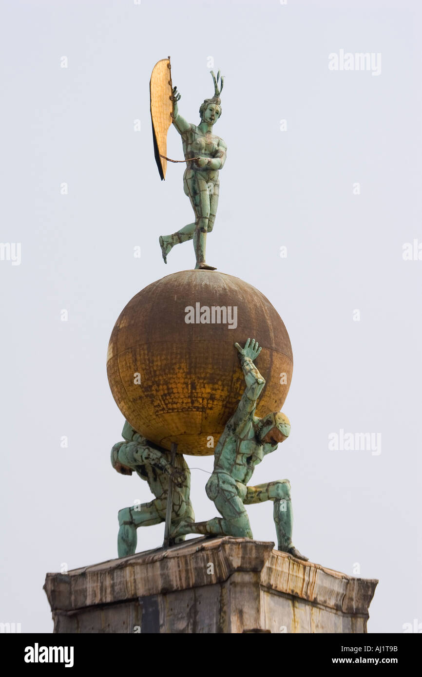 Weathervane figure of Fortuna and two bronze Atlases atop the Dogana di ...