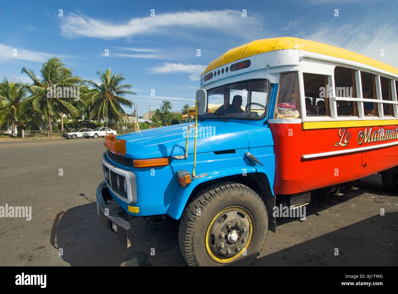 APIA samoa CITY bus station autobus red blue yellow buses Western Samoa ...
