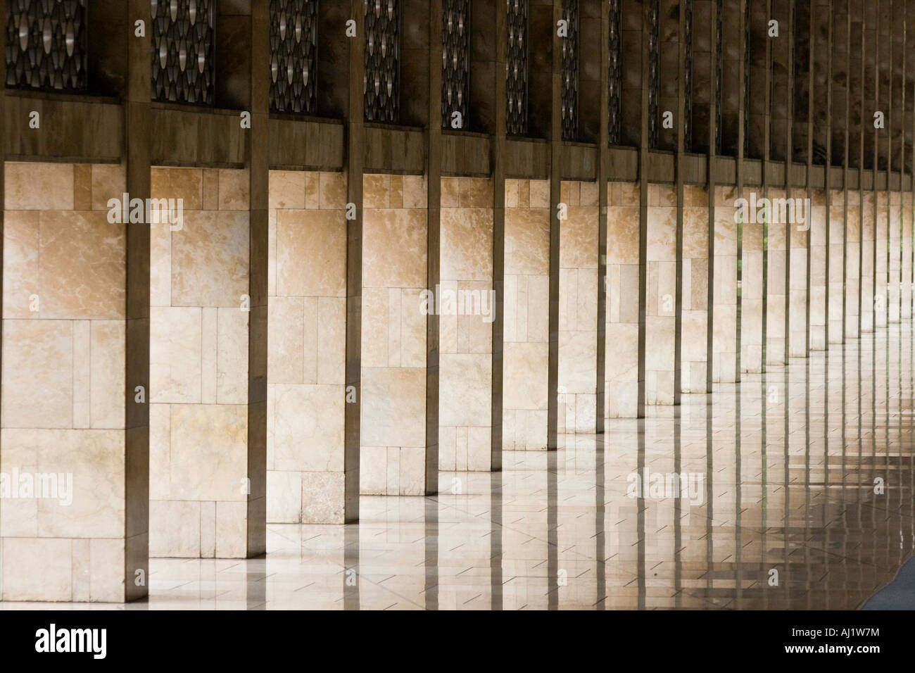 Row of Interior Columns Istiqlal Mosque Jakarta Java Indonesia Stock ...