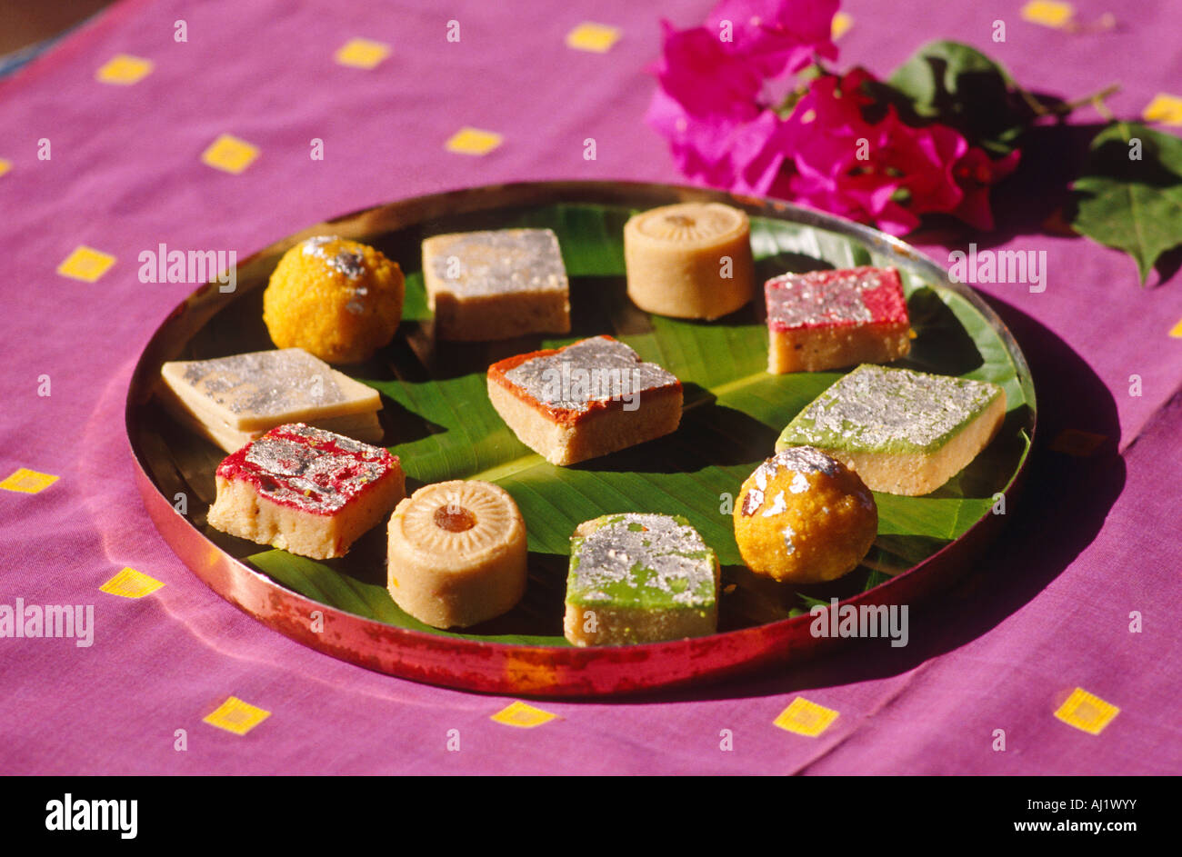 Indian sweets on tray Stock Photo - Alamy