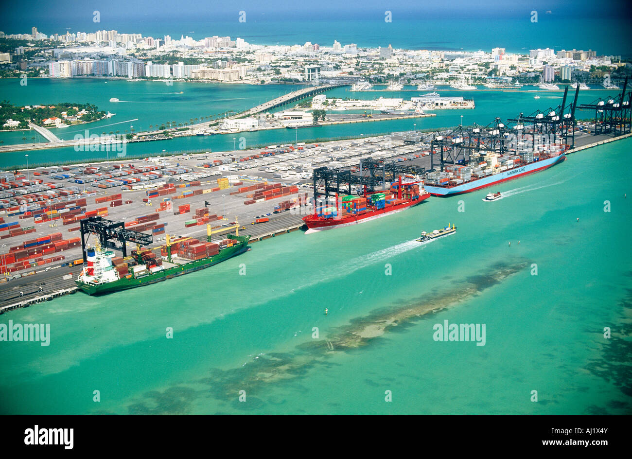 aerial view miami container port downtown Stock Photo - Alamy