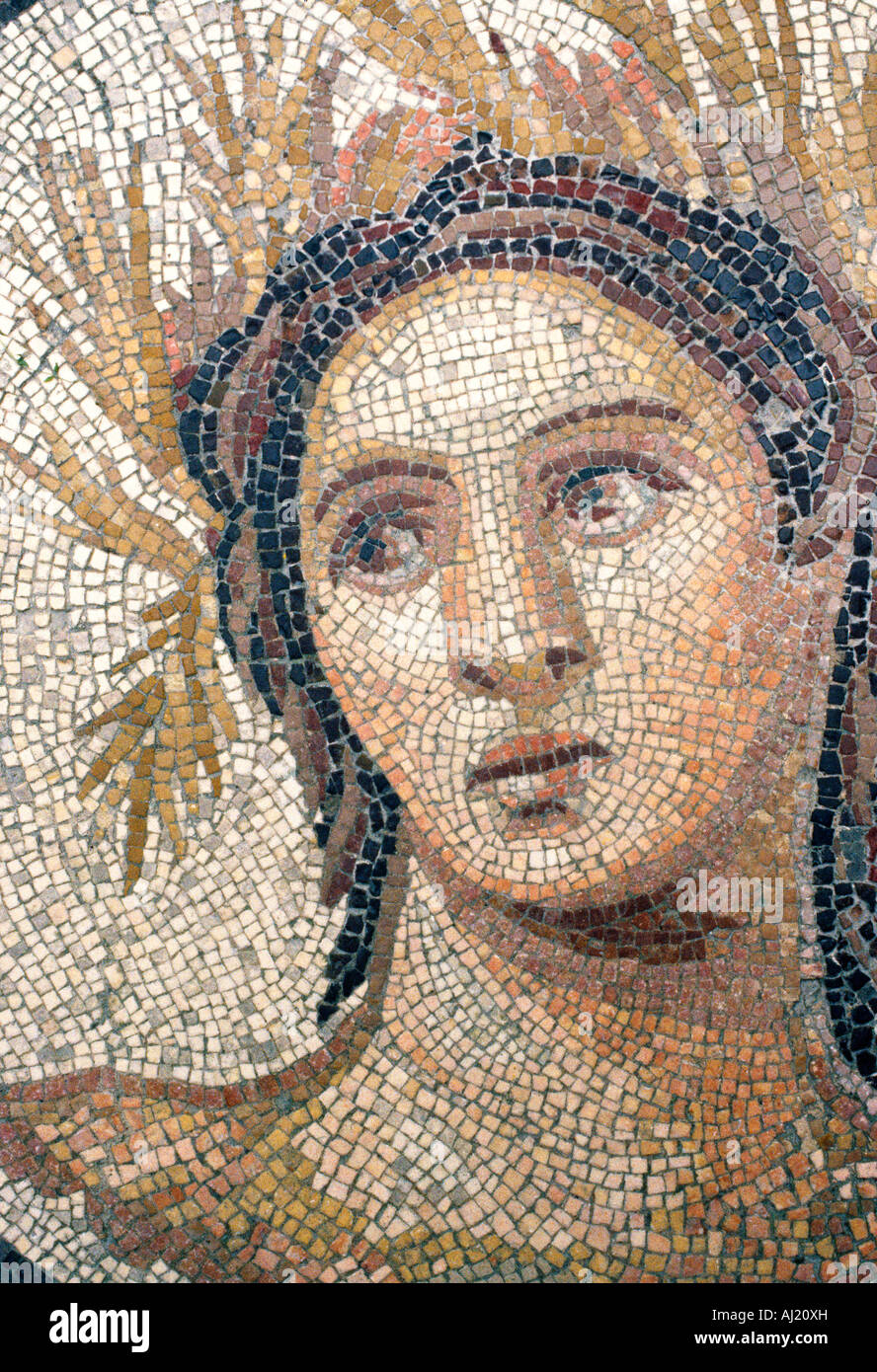 detail roman mosaic female head Stock Photo - Alamy