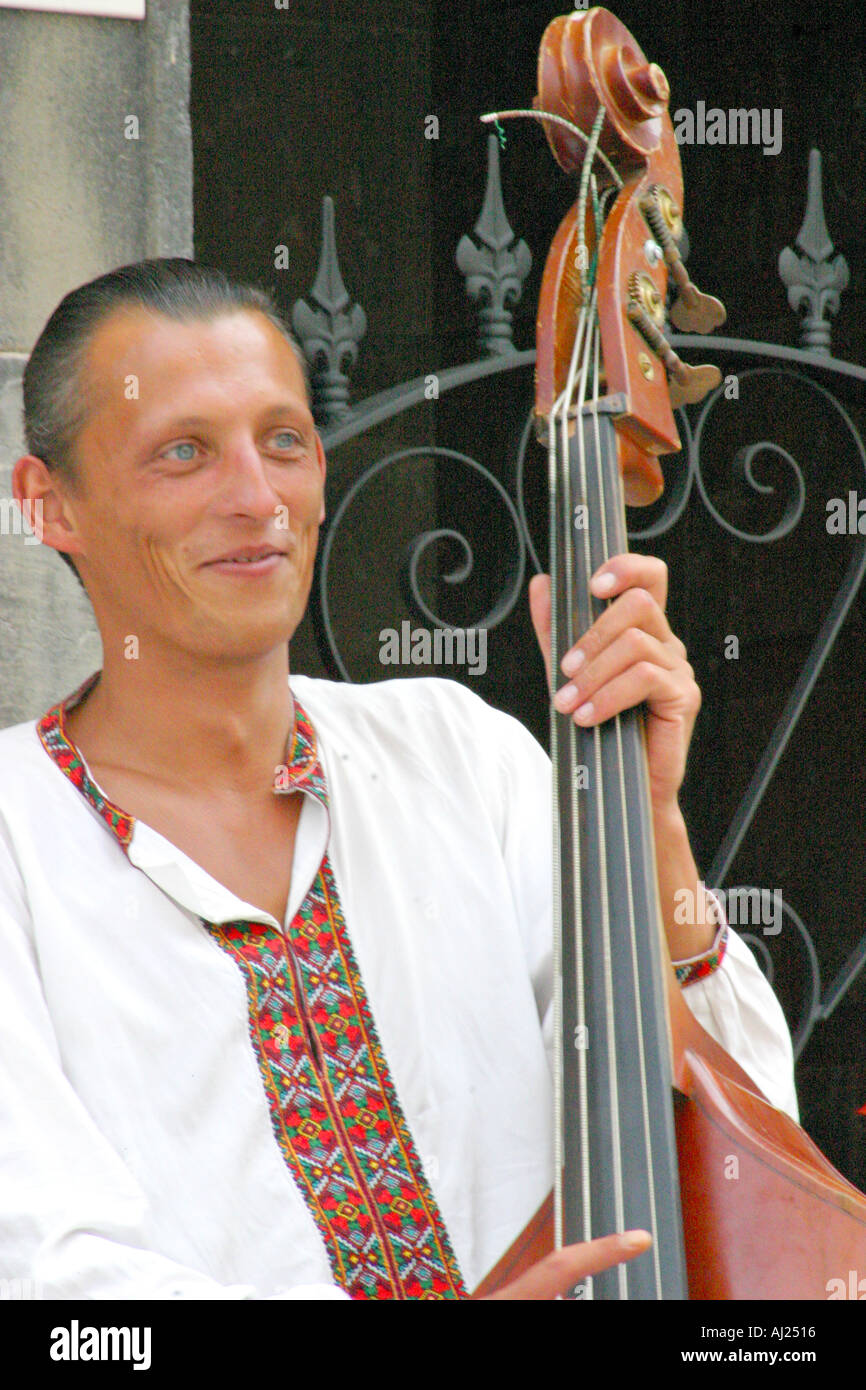 Russian street performers in Spain bass player Stock Photo - Alamy