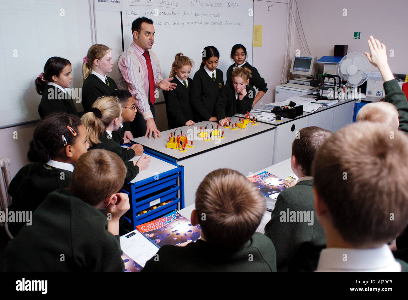 Secondary school teacher Andy Marshall with year 7 children at ...