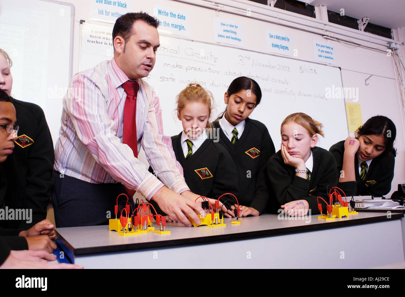 Secondary school teacher Andy Marshall with year 7 children at ...