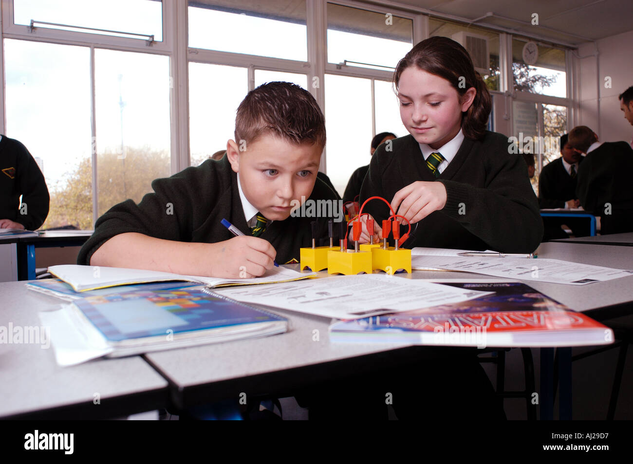 Year 7 secondary school children in a science class at Greenwood Dale ...