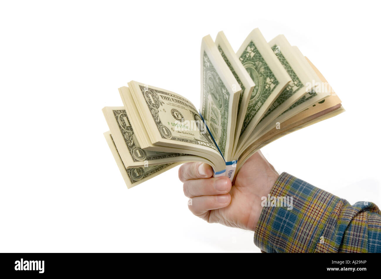 roll pack bunch bundle sheaf wisp hand grab money snatsch dollar notes ...