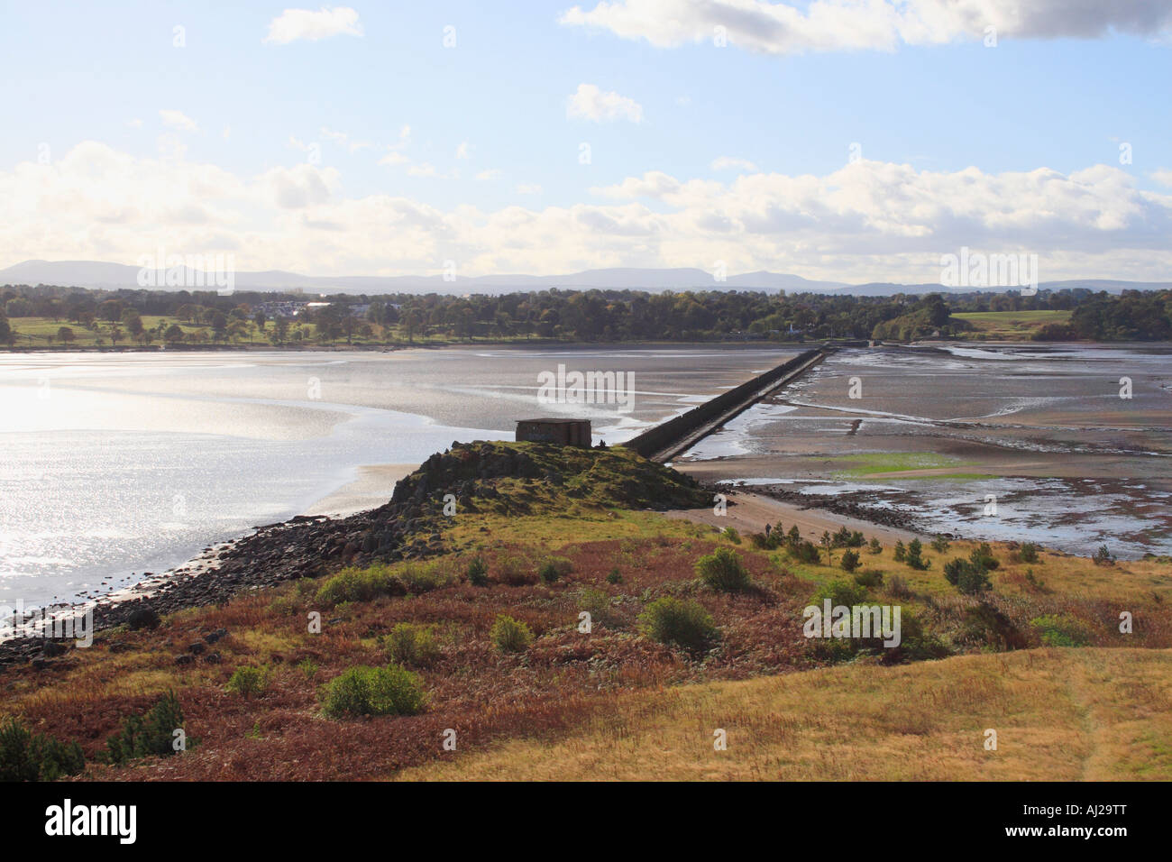 Cramond island and causeway looking towards Cramond with the Pentland ...