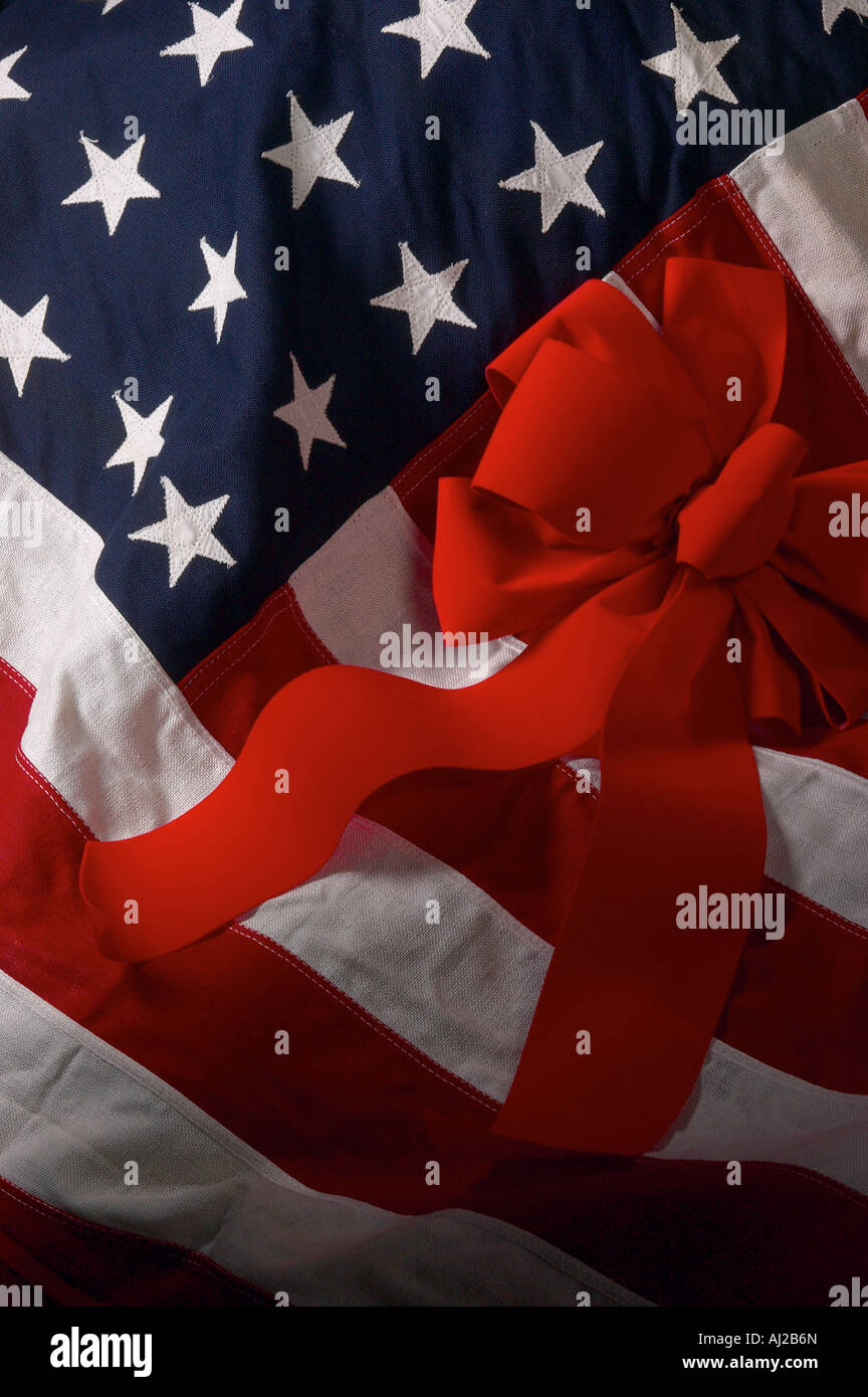 American Flag With Red Ribbon Stock Photo - Alamy