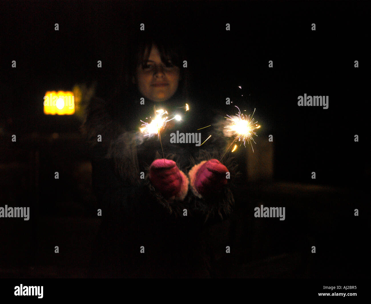 Fireworks Teenager with Sparkler at Guy Fawkes Night 5th of November ...