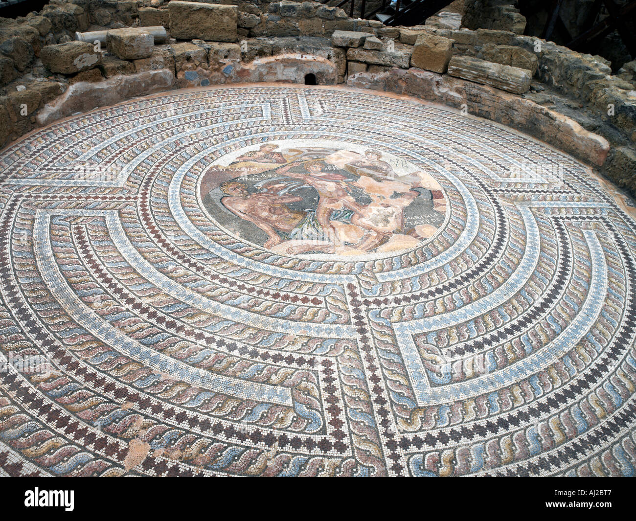 Cyprus Paphos Archaeological Park Theseus Mosaic in House of Theseus ...