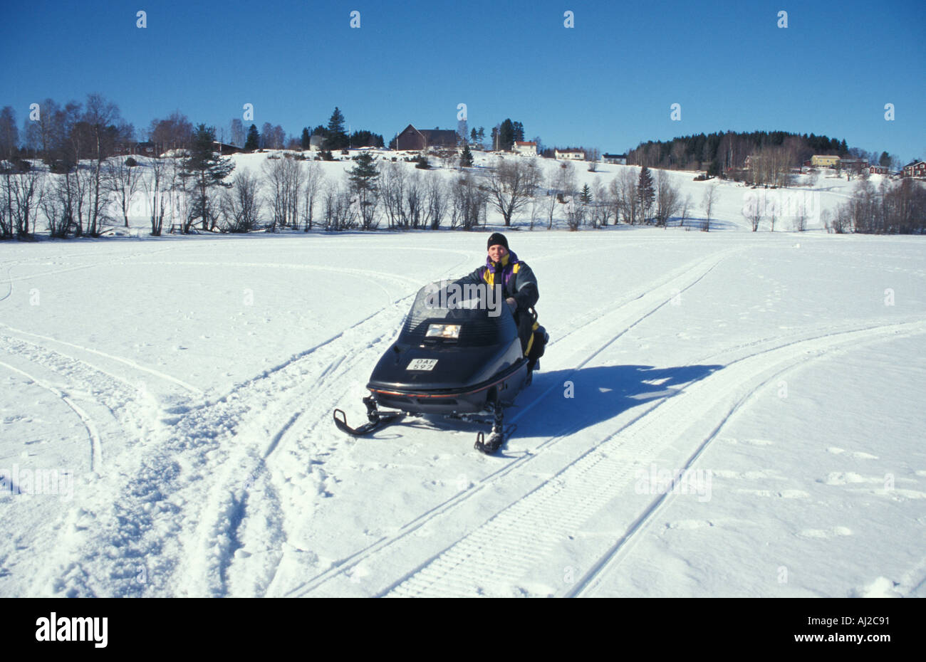 Snowmobiling Angersmanland Sweden Stock Photo - Alamy