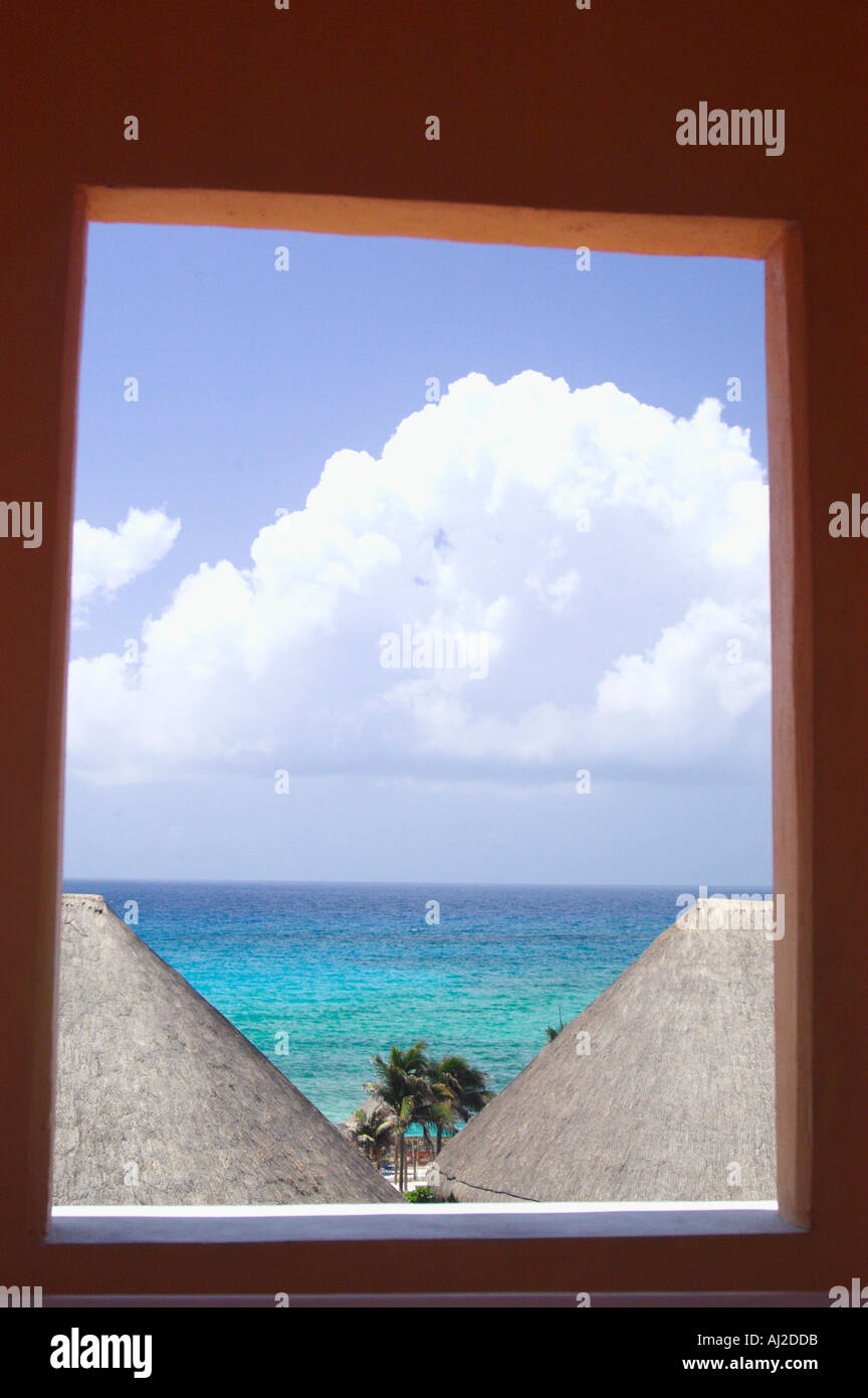 View of Costa Maya Mexico beach through observation tower window Stock ...