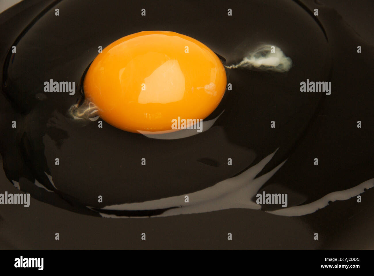 Raw cracked open egg on black background Stock Photo - Alamy