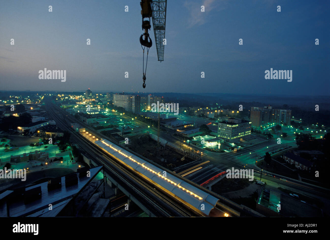 USA Maryland View from atop 260 foot construction crane before dawn ...