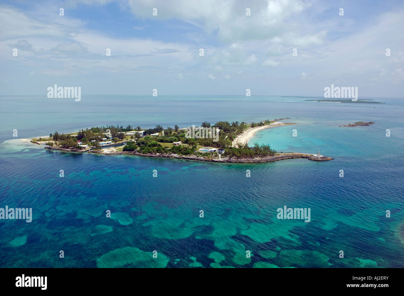 An aerial view of Little Whale Cay, a private island within the Berry ...