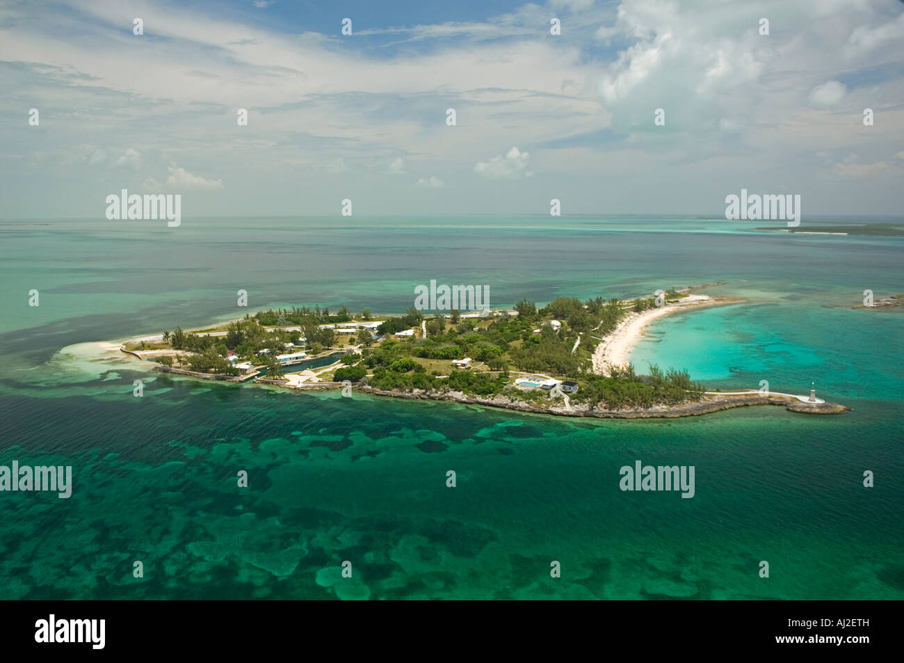 An aerial view of Little Whale Cay, a private island within the Berry ...