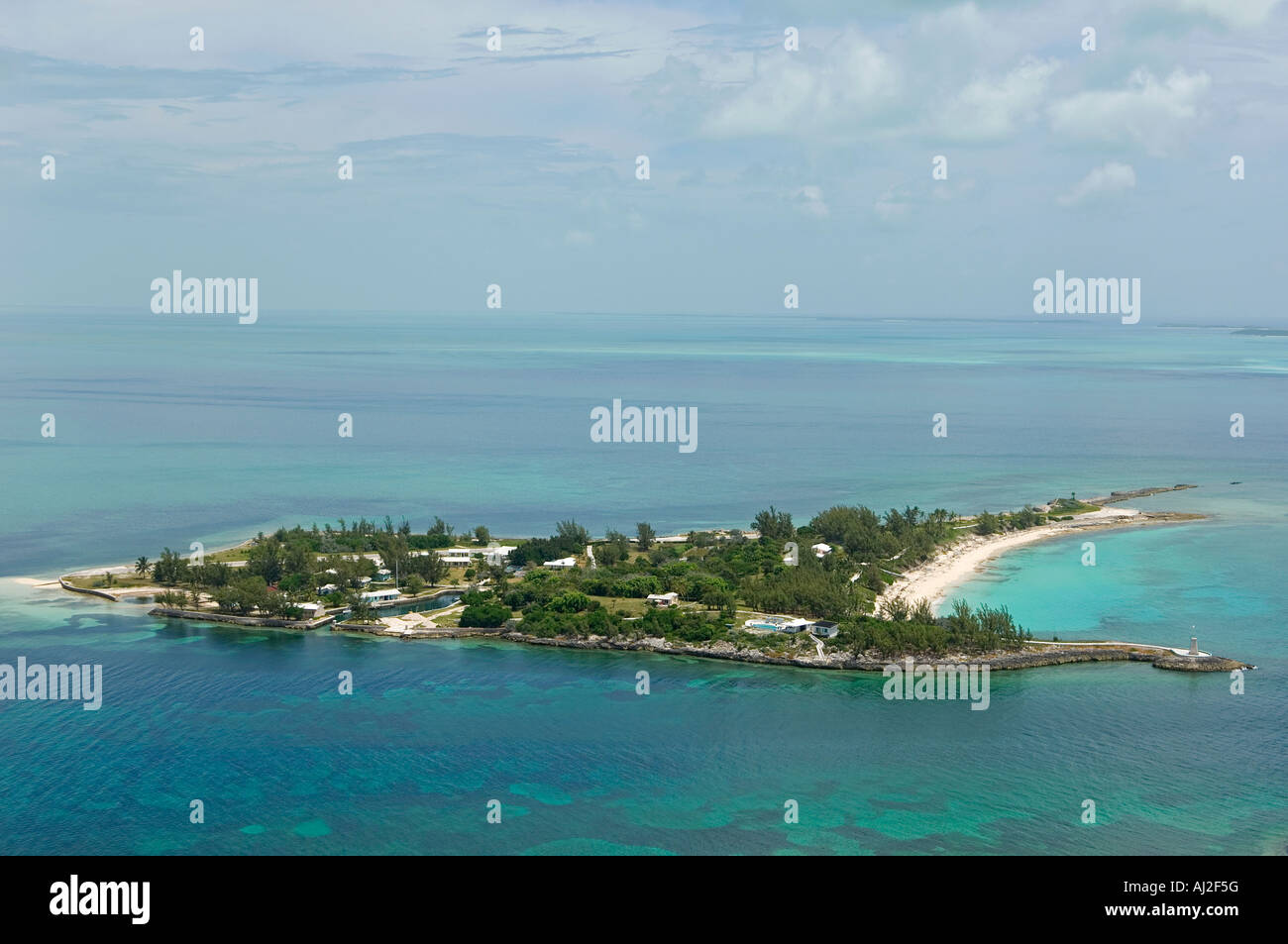 An aerial view of Little Whale Cay, a private island within the Berry ...