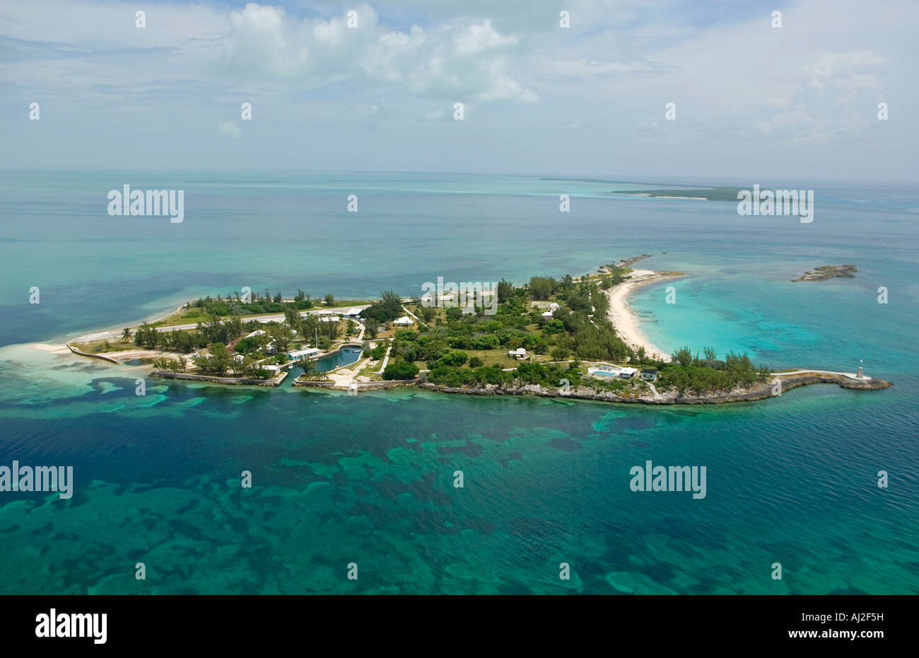 An aerial view of Little Whale Cay, a private island within the Berry ...