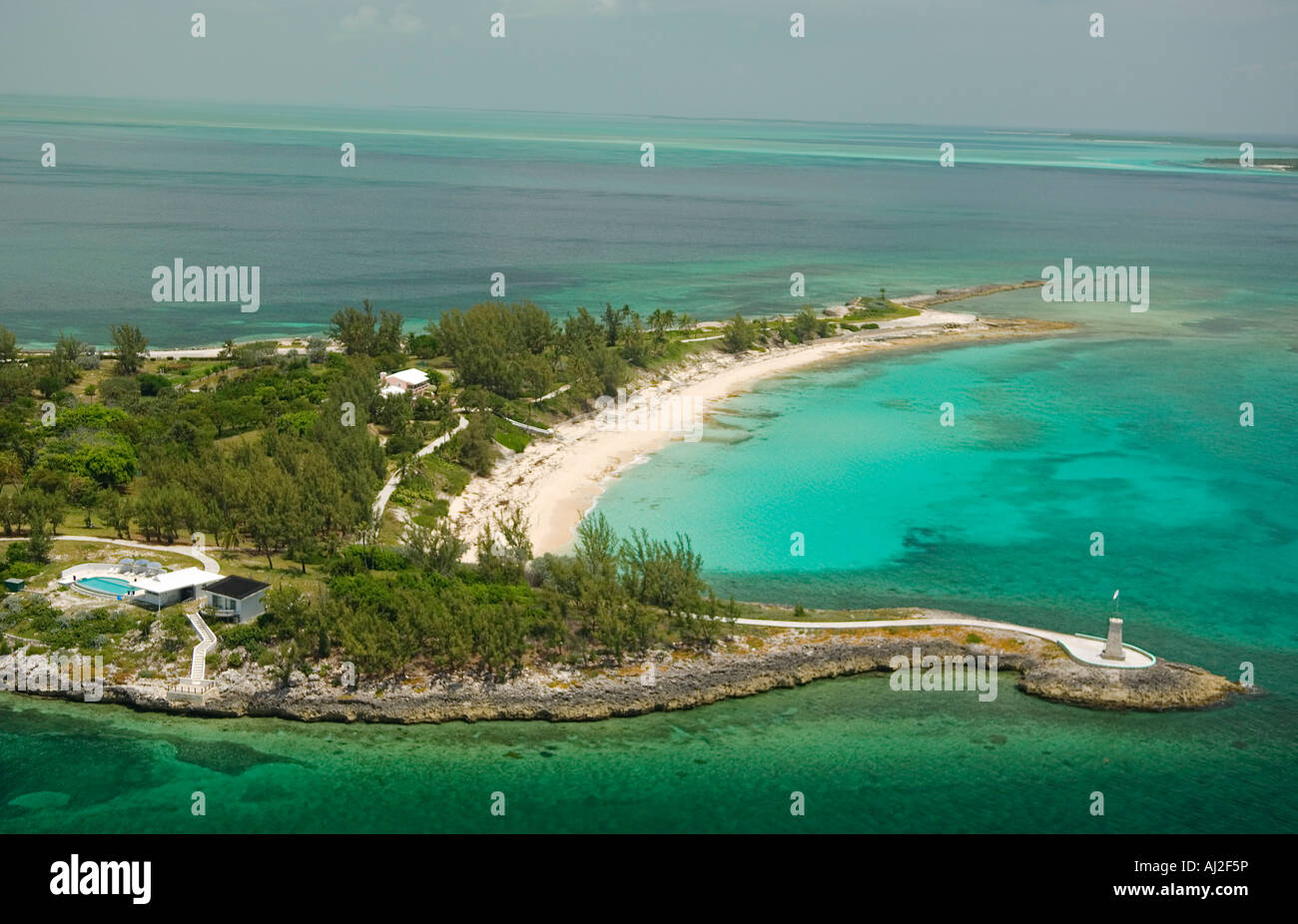 An aerial view of Little Whale Cay, a private island within the Berry ...