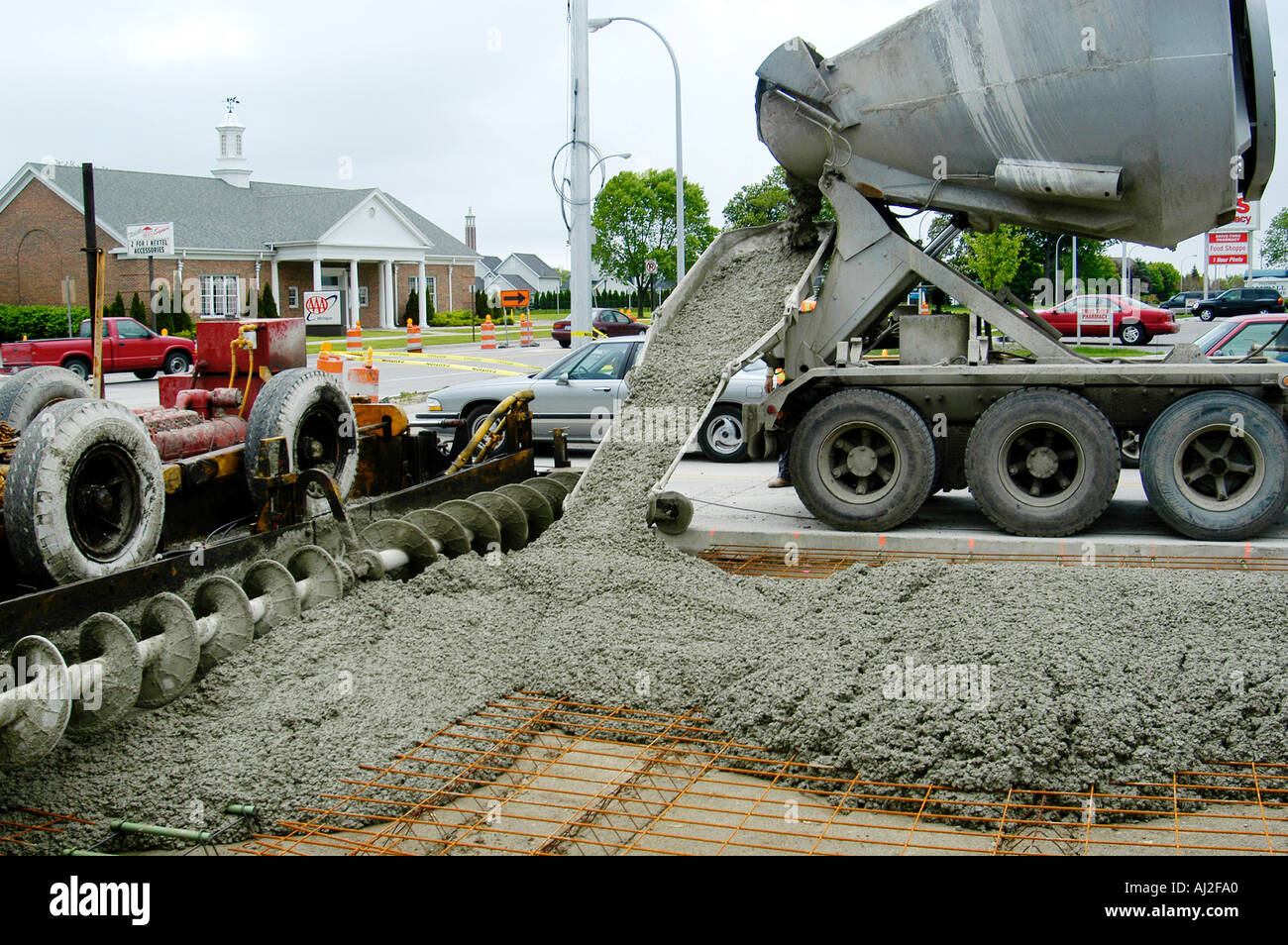 Workers Pour Cement in New Highway Construction Stock Photo - Alamy