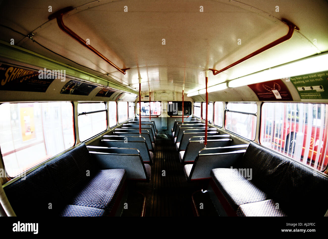 fisheye view inside an empty bus Stock Photo - Alamy
