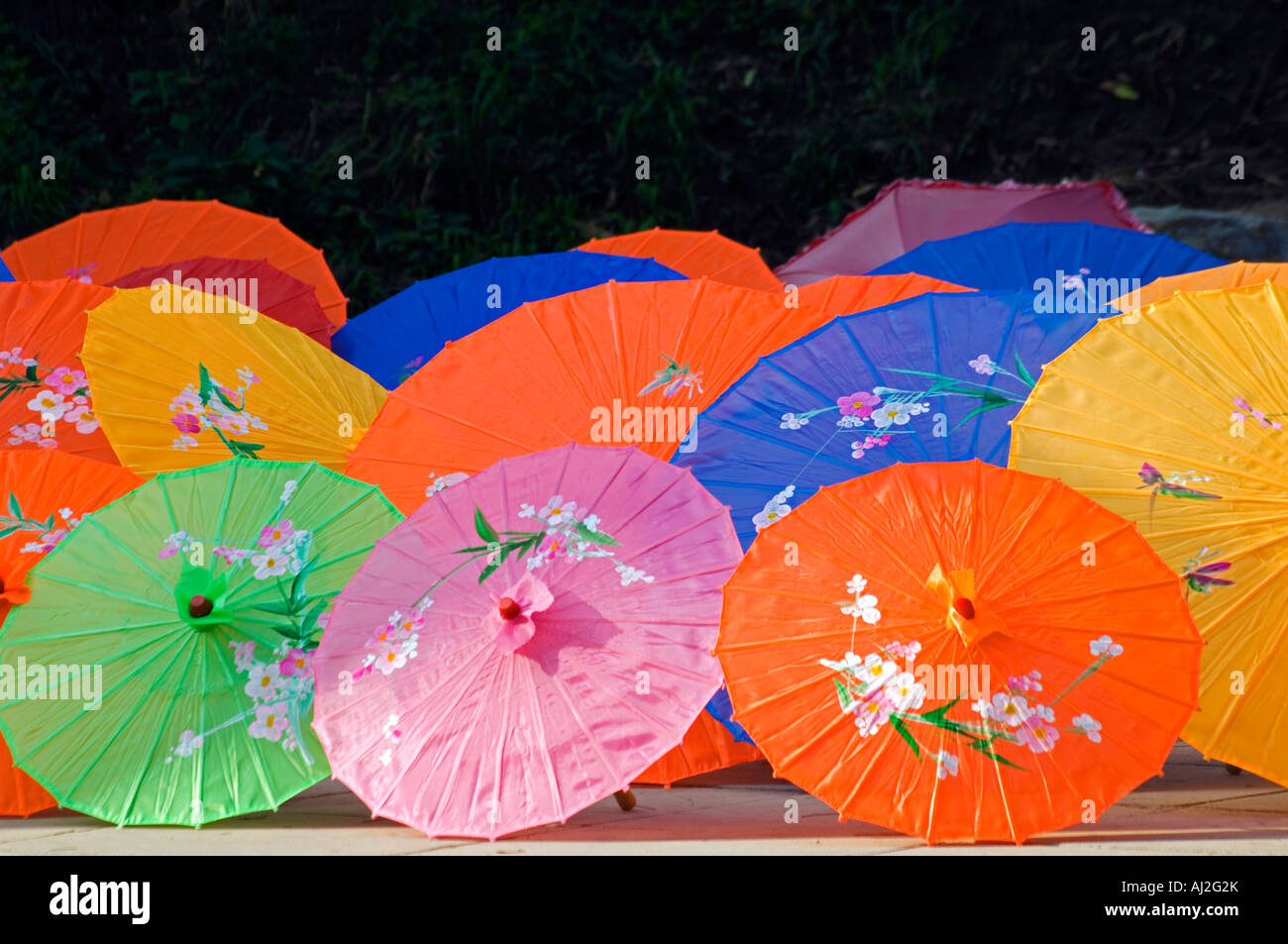 Colourful parasols at Yuanmingyuan, Old Summer Palace, Beijing, China ...