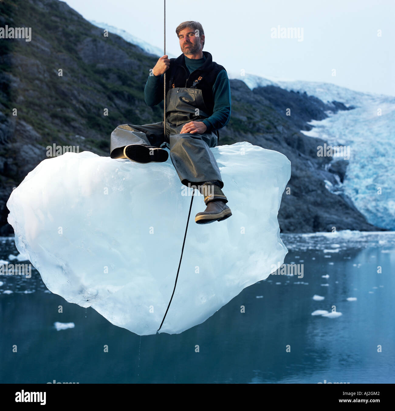 USA Alaska Chugach National Forest Scott Lindquist with iceberg ...