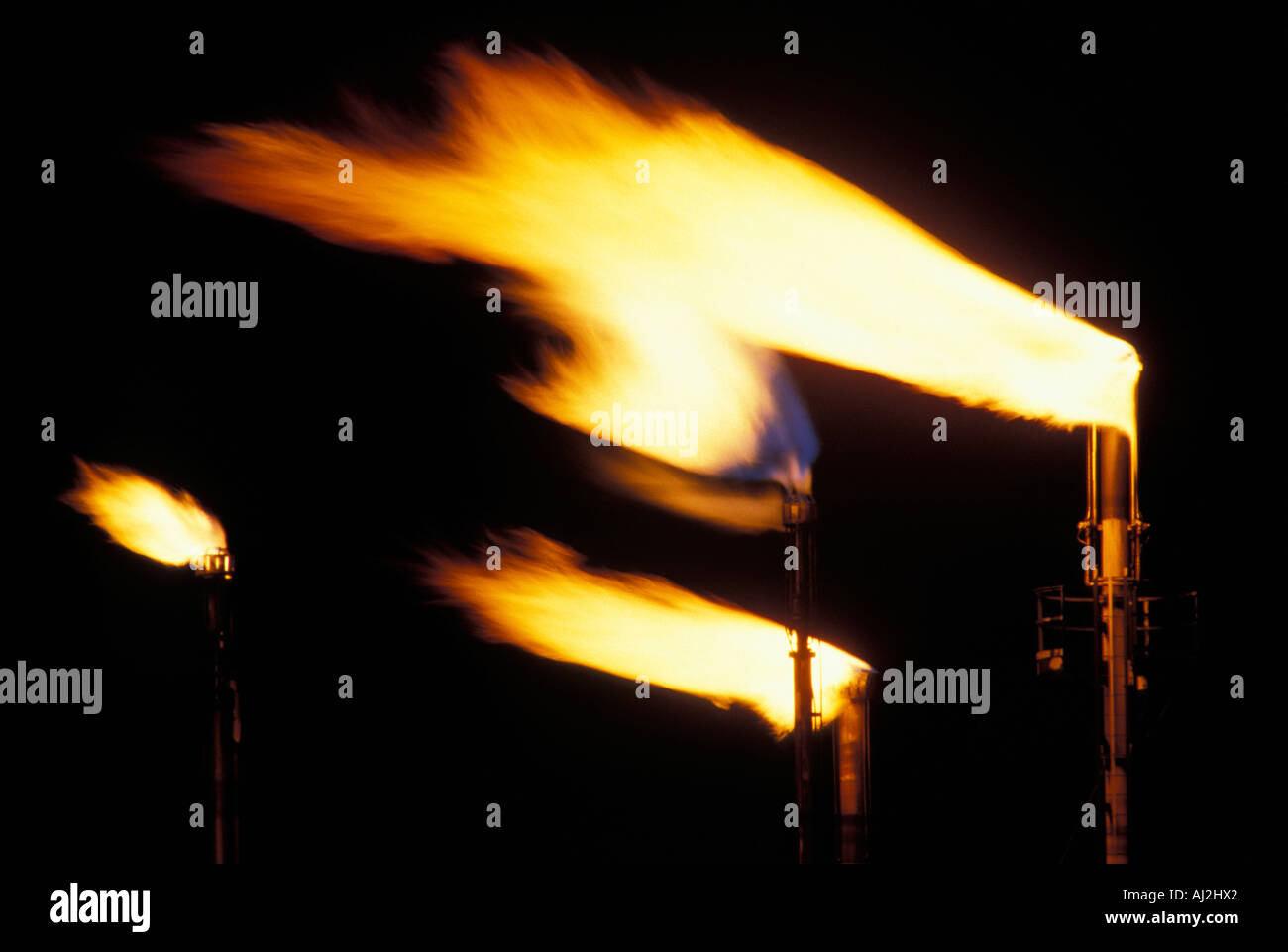 Canada British Columbia Natural gas flare above refinery along Alaska ...