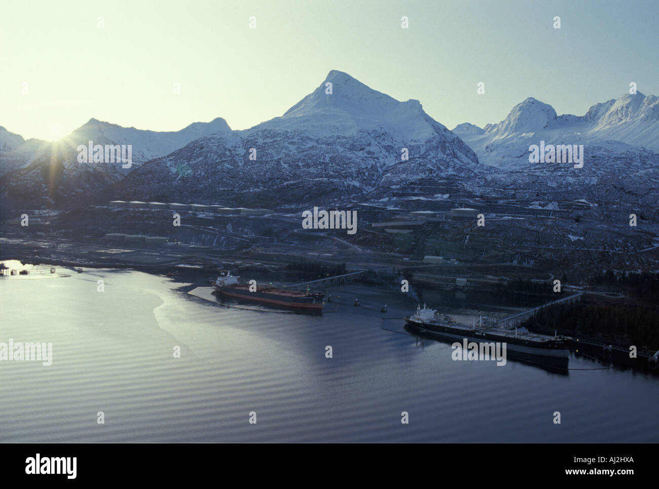 USA Alaska Oil tankers load crude oil at Alyeska dock at southern ...