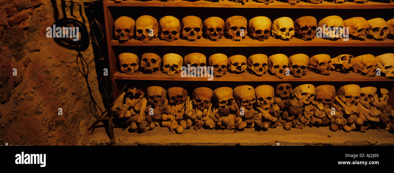 Europe Greece Thessaly Meteora Monks skulls in charnel house inside ...
