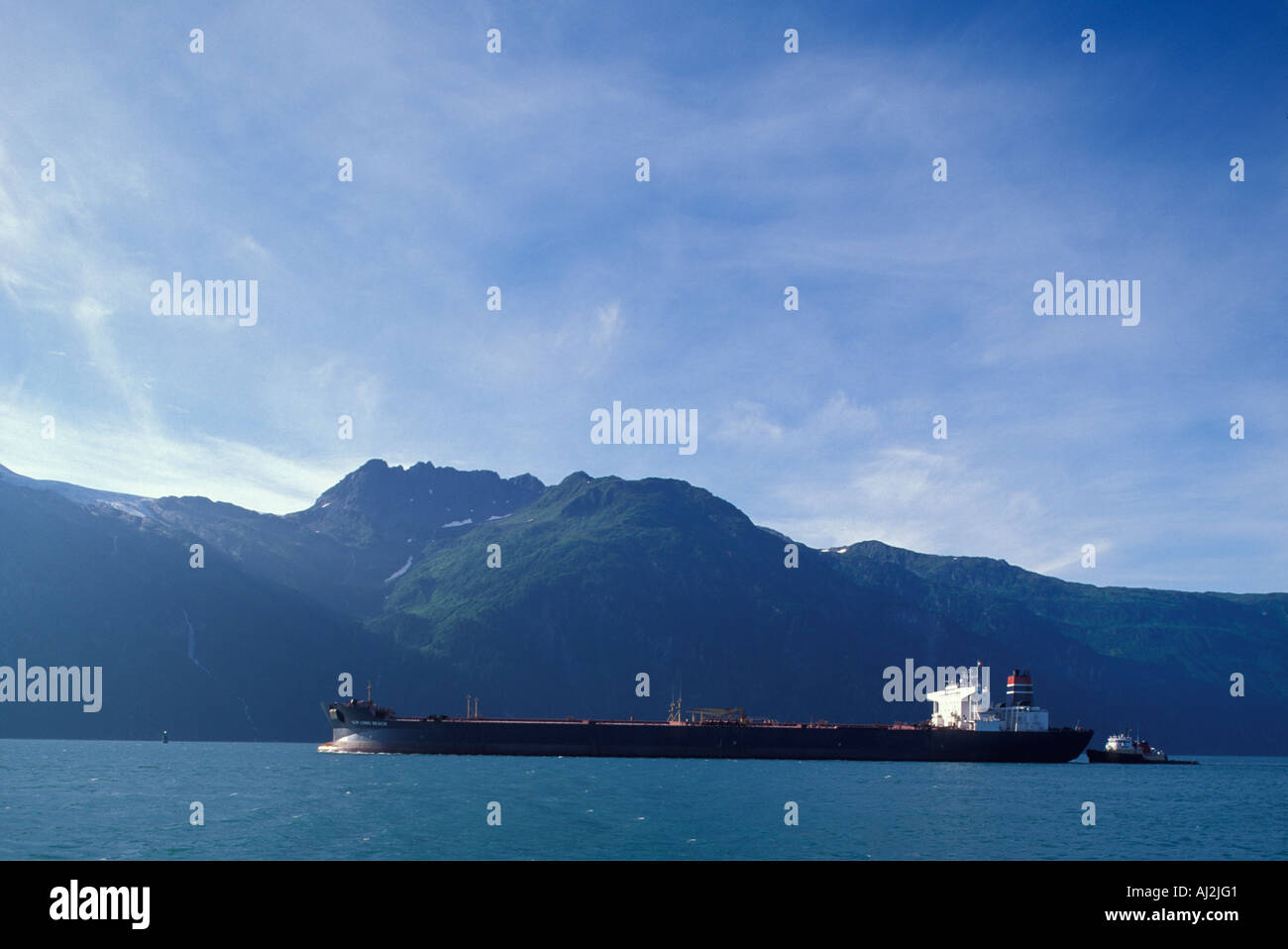 USA Alaska Oil Tanker sails through Prince William Sound near Valdez ...