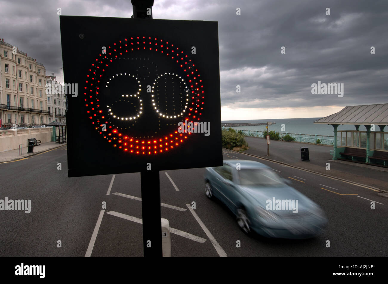 Speeding motor cars on Brighton seafront are warned of the 30 mph miles ...