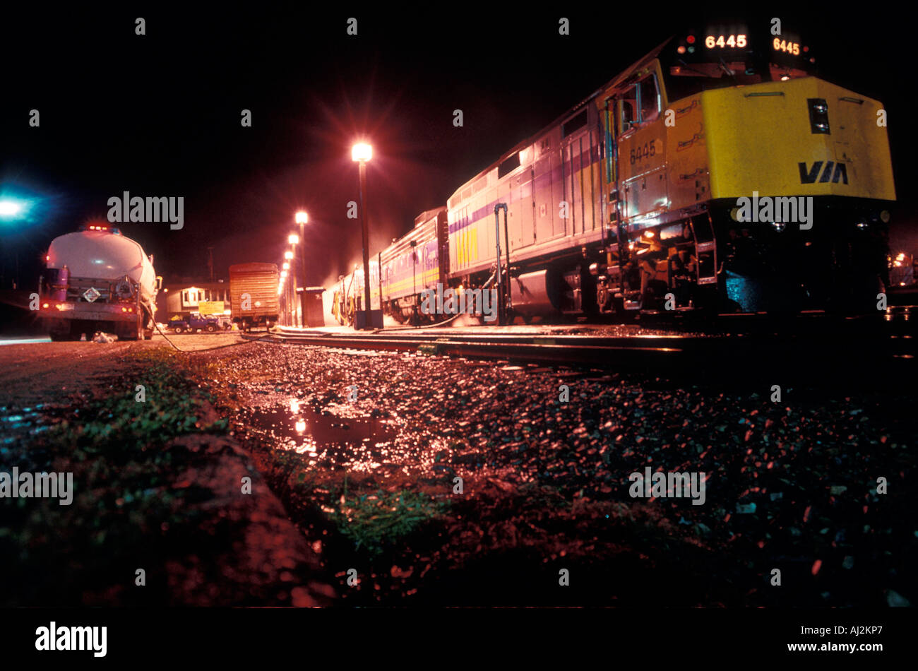 Canada British Columbia VIA Rail passenger train takes on diesel fuel ...