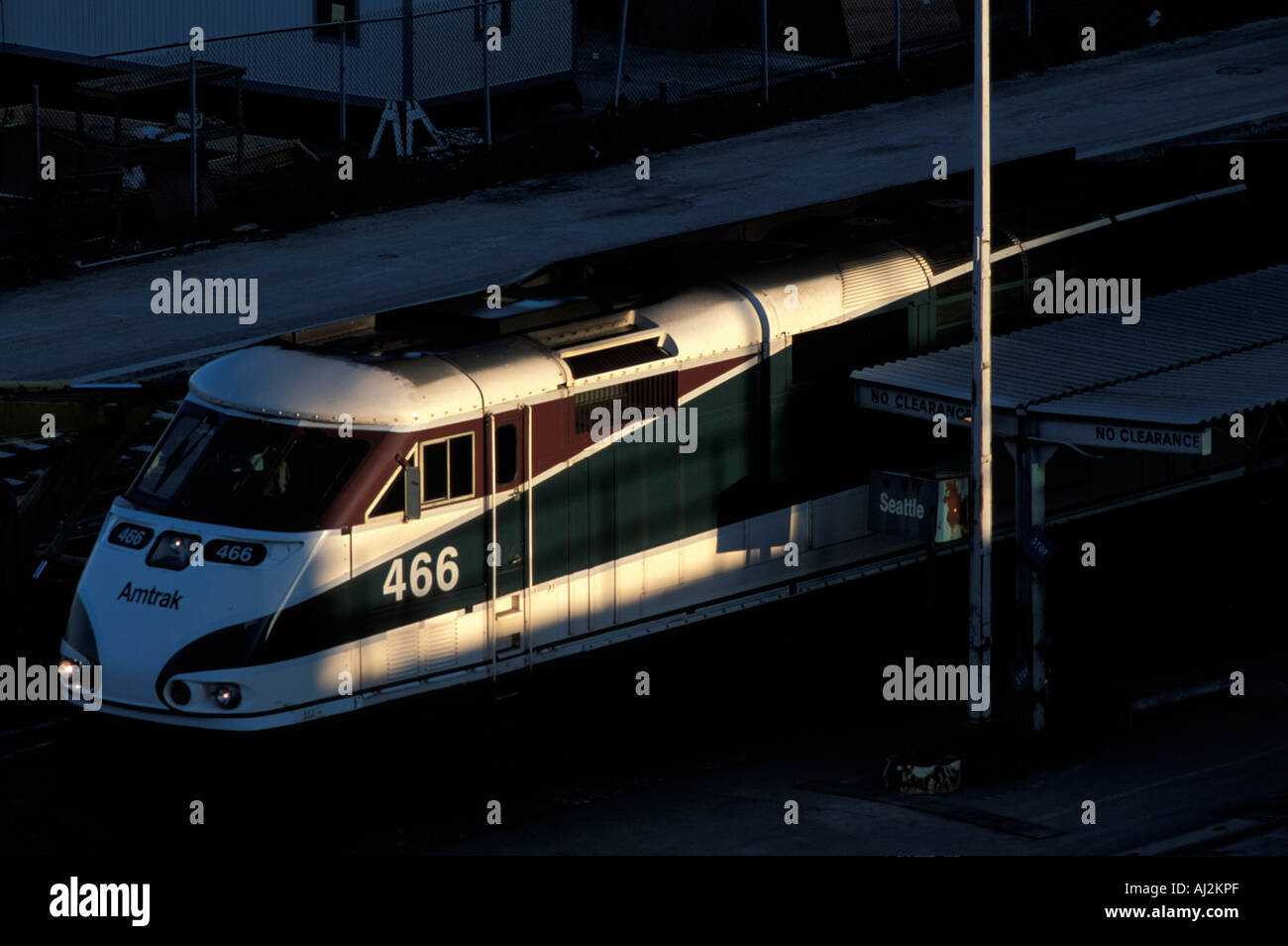 USA Washington Seattle Amtrak passenger train s locomotive is lit by ...
