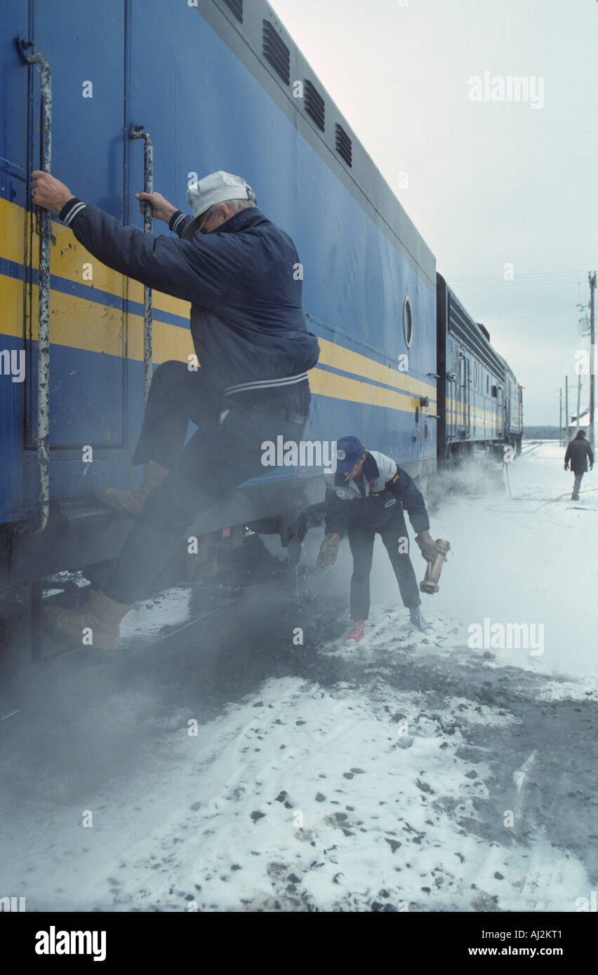 Canada Ontario Engineers climbs into locomotive in cloud of steam on ...