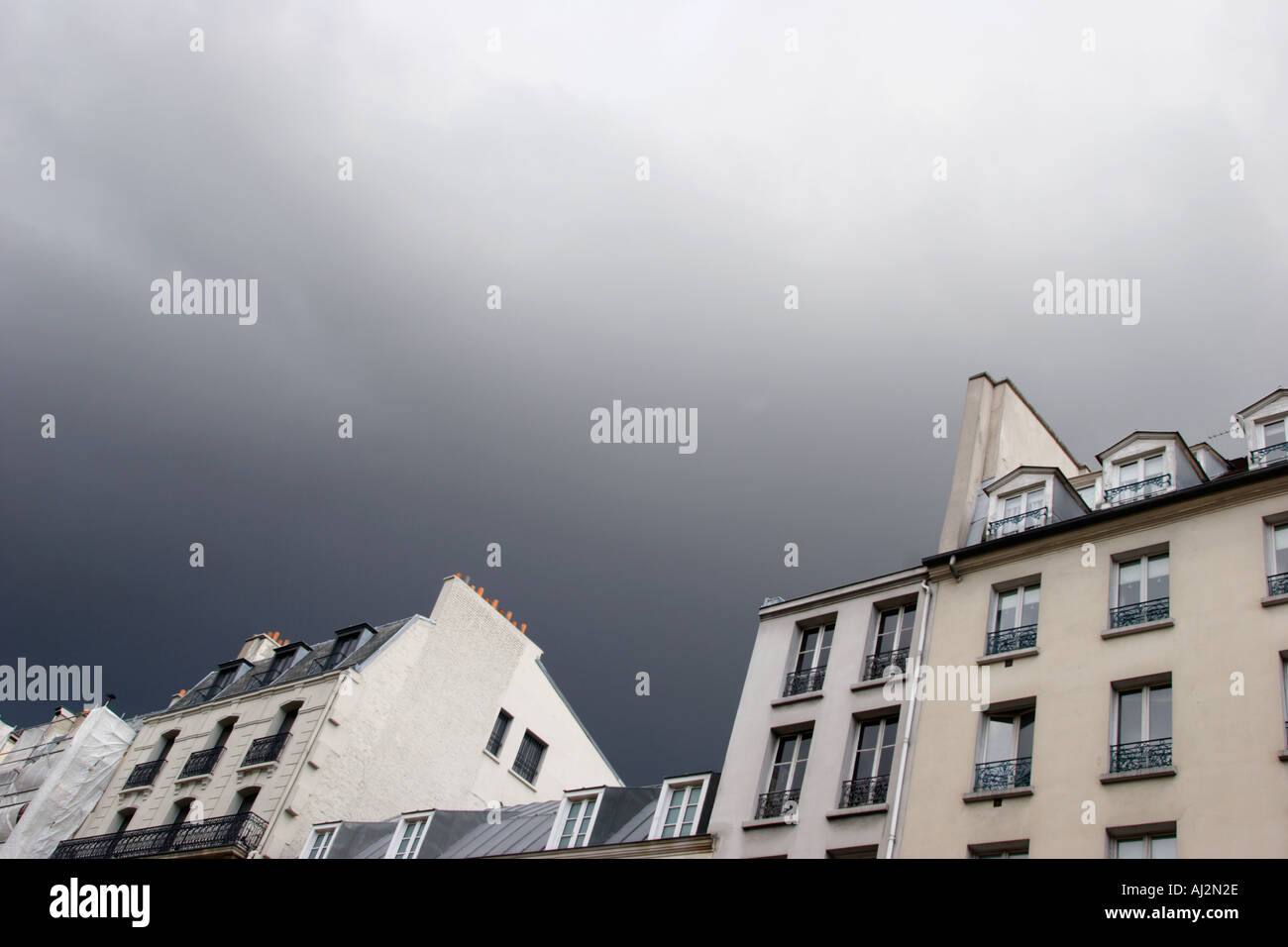 Paris France Summer stormy sky above the city typical architecture in ...