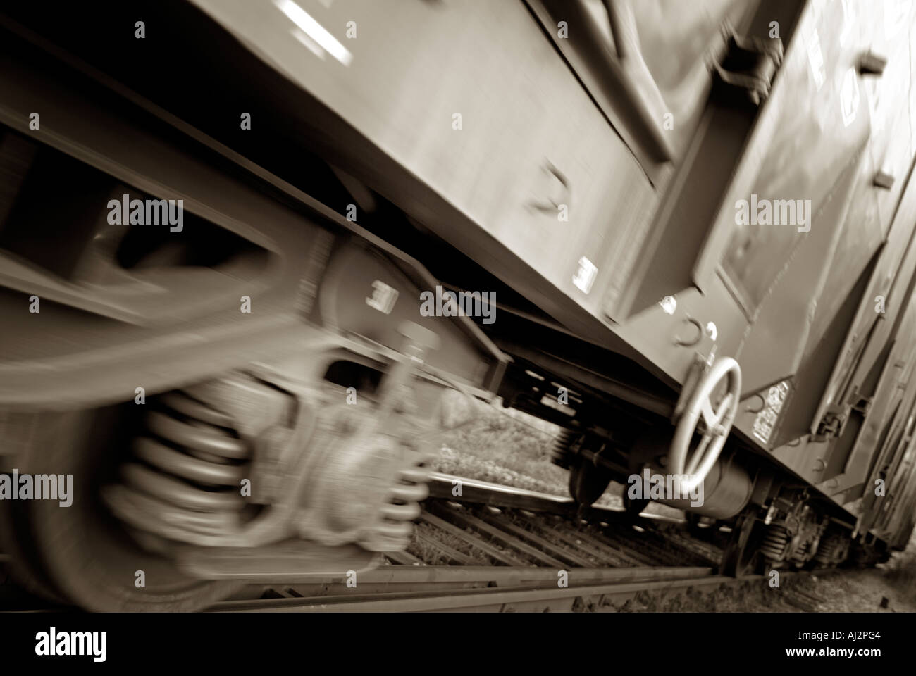 Freight Waggons Moving along a Railway Track Low Angle Stock Photo - Alamy