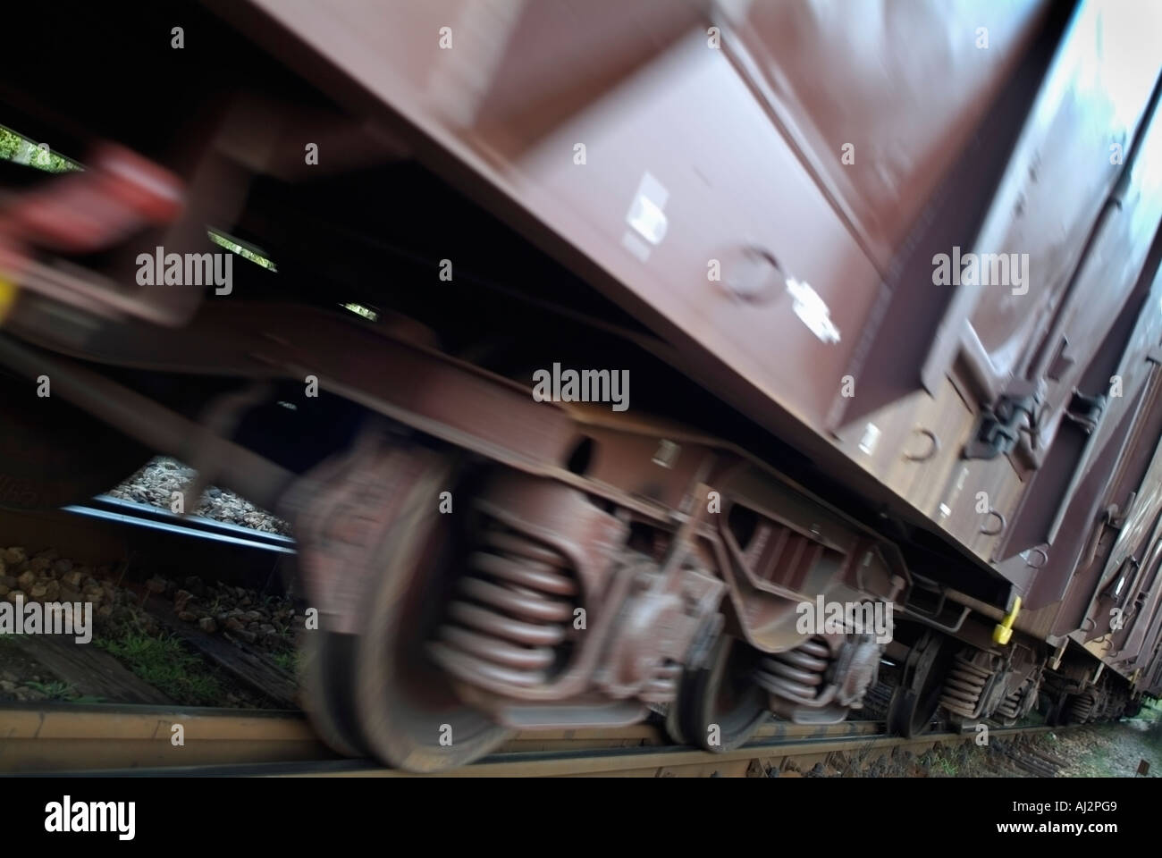 Freight Waggons Moving along a Railway Track Low Angle Stock Photo - Alamy