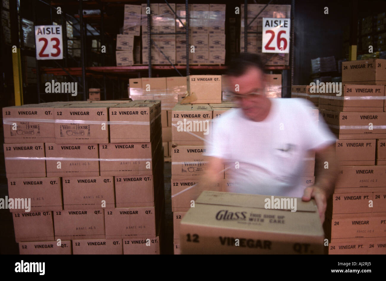 USA North Carolina MR Trucker Jesse Arnold moves boxes of freight from ...