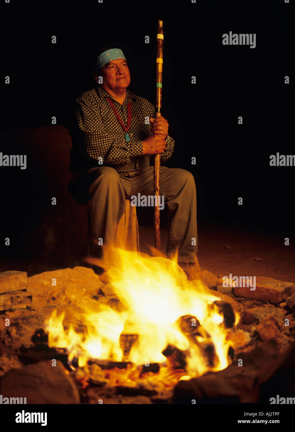 USA Arizona Page Portrait of Navajo Indian storyteller Wally Brown ...